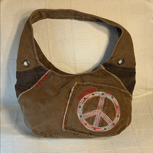 BONGO | Bags | Bongo Brown Peace Sign Womens Hobo Bag | Poshmark
